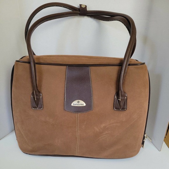 Samsonite | Bags | Samsonite Brown Suede Leather Trim Tote Bag ...